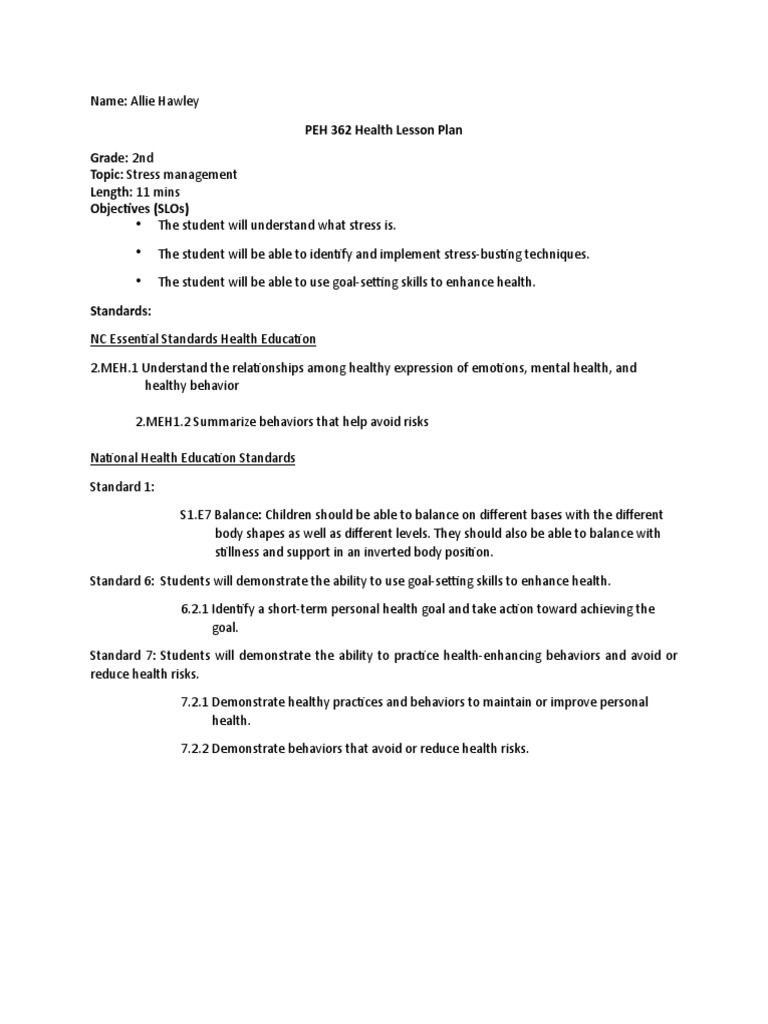 2nd Grade Stress Management Lesson | PDF | Breathing | Neuroscience