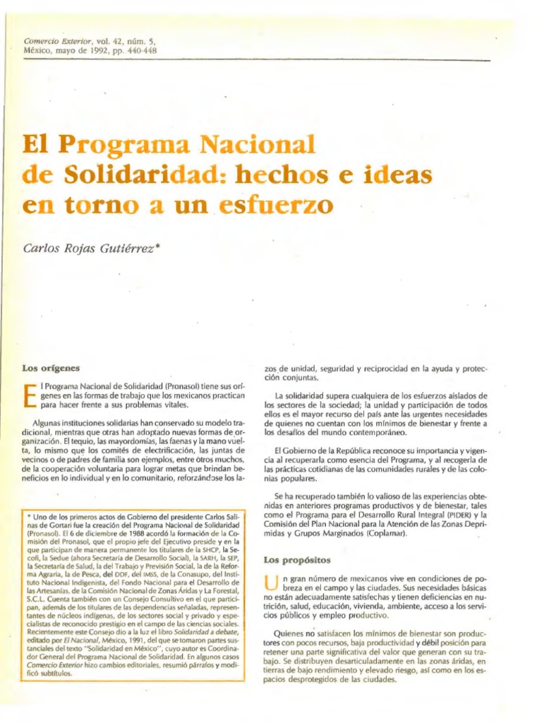 Pronasol: Solidaridad y Desarrollo Social | PDF | México | Pobreza