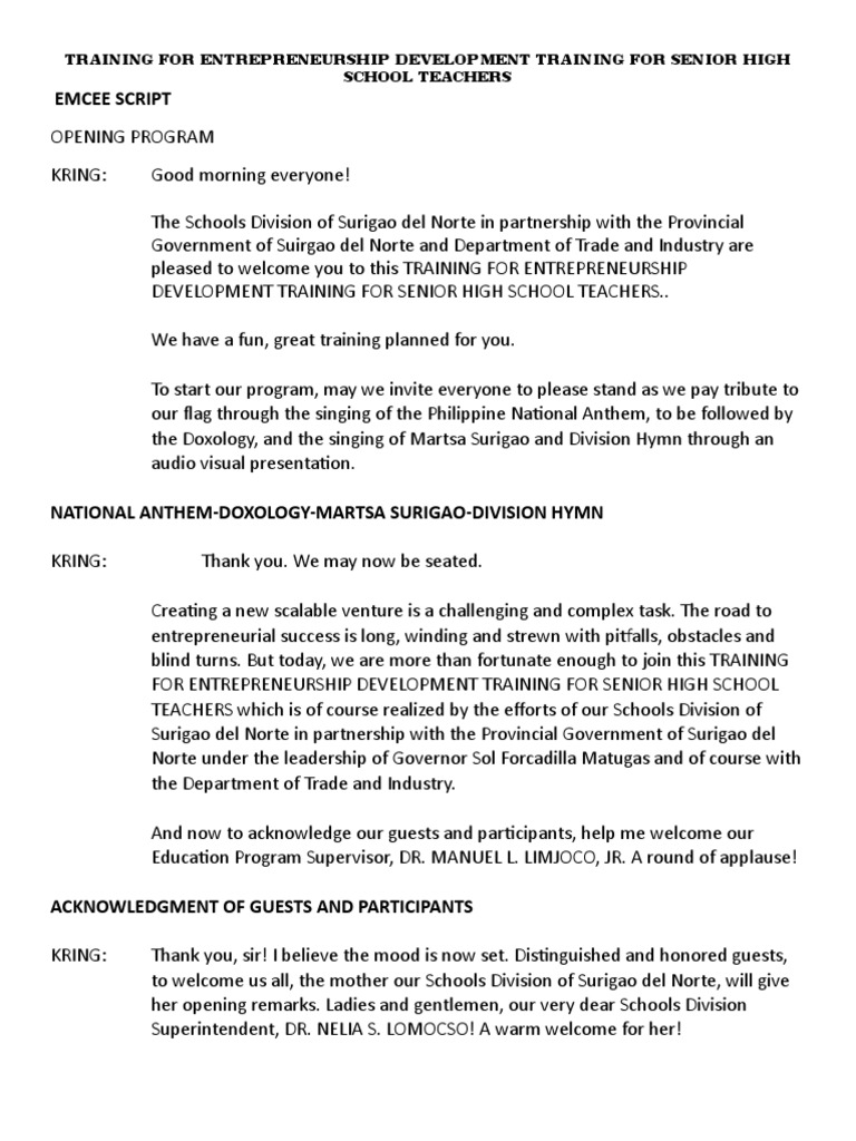 Emcee Script Entrep Seminar | PDF