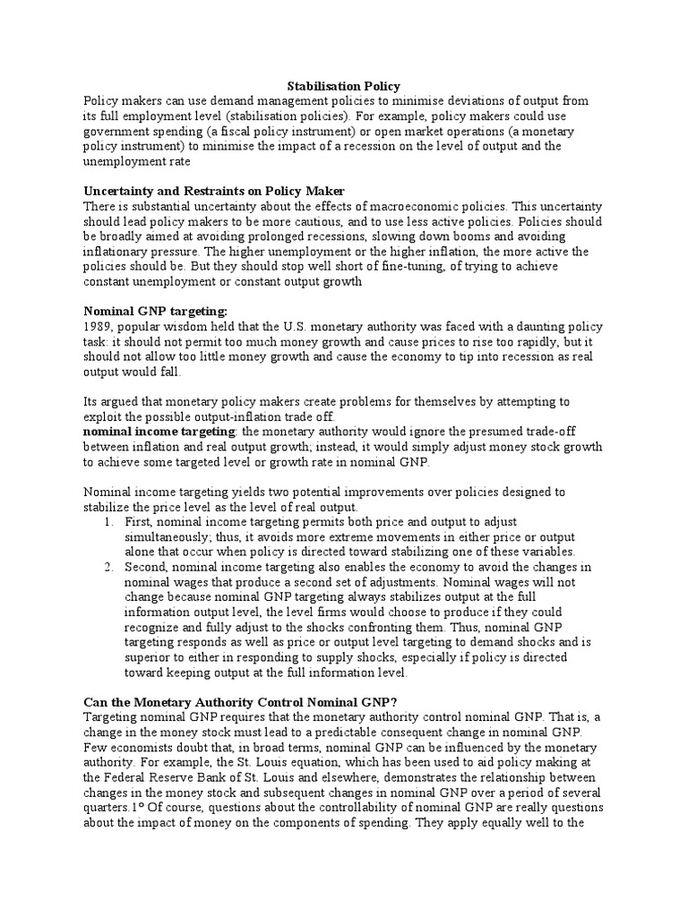 Stabilisation Policy | PDF | Economics | Rational Expectations