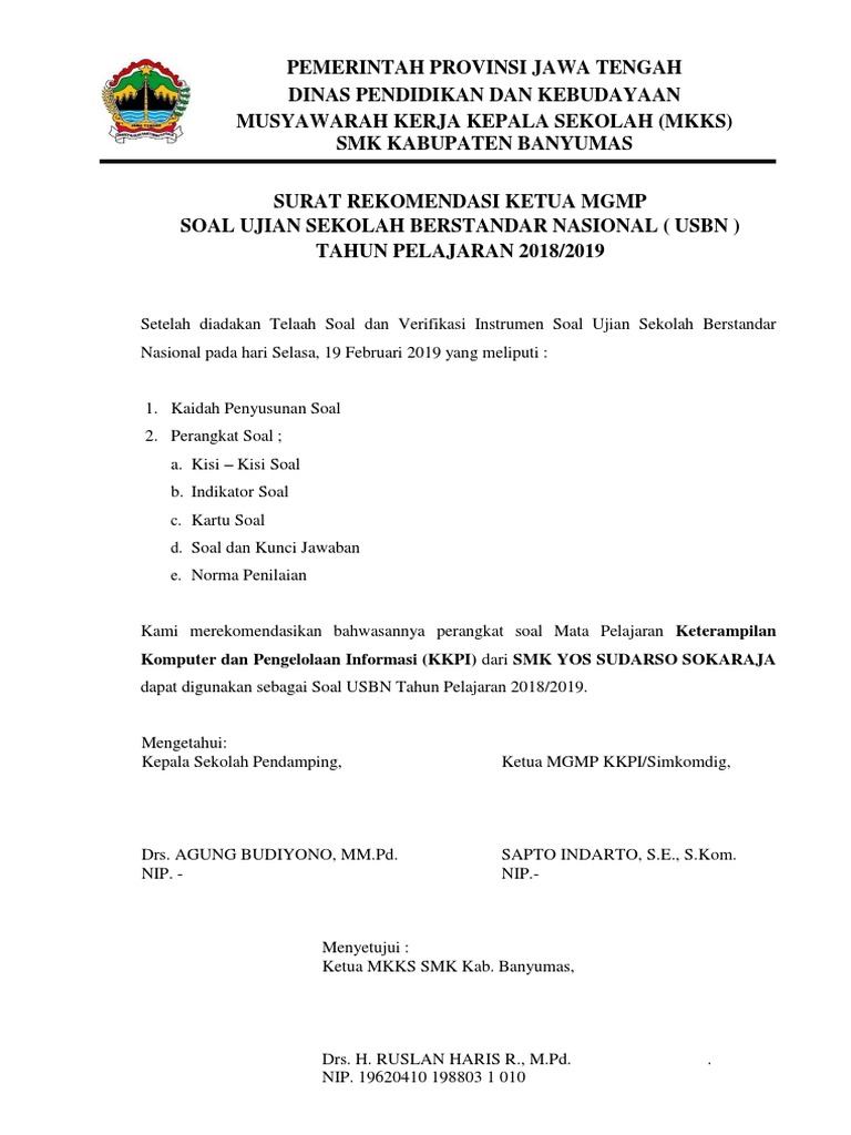 Surat Rekomendasi MGMP | PDF