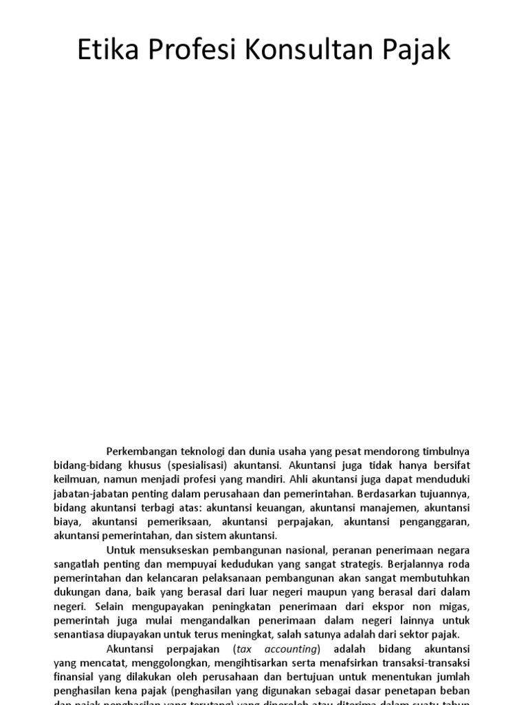 Etika Konsultan Pajak di Indonesia | PDF | Bisnis | Pengelolaan Keuangan & Uang