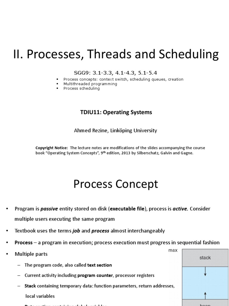 II. Processes, Threads and Scheduling: TDIU11: Operating Systems | PDF | Thread (Computing ...