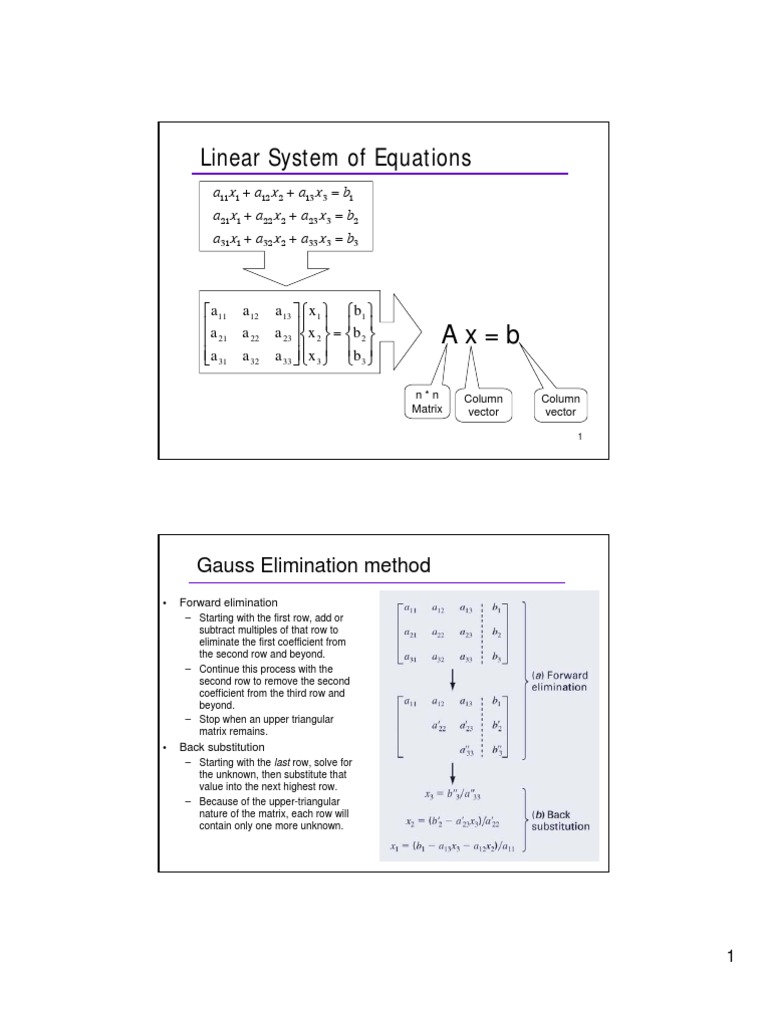Linear System Of Equations Gauss Elimination Method Pdf System Of Linear Equations Matrix