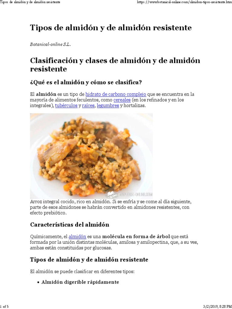 Tipos de Almidón y de Almidón Resistente | PDF | Almidón | Fibra dietética