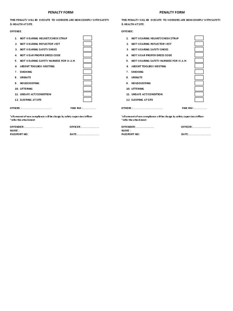Penalty Form | PDF | Clothing