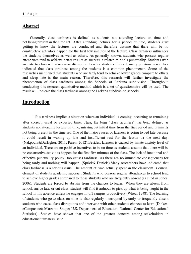 Class Tardiness - Complete Research Proposal | PDF | Sampling ...