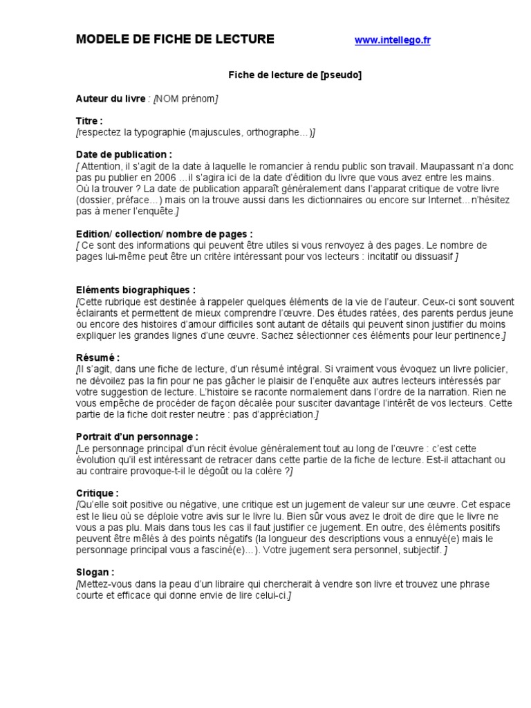 Modele de Fiche de Lecture | PDF | Livres | Édition