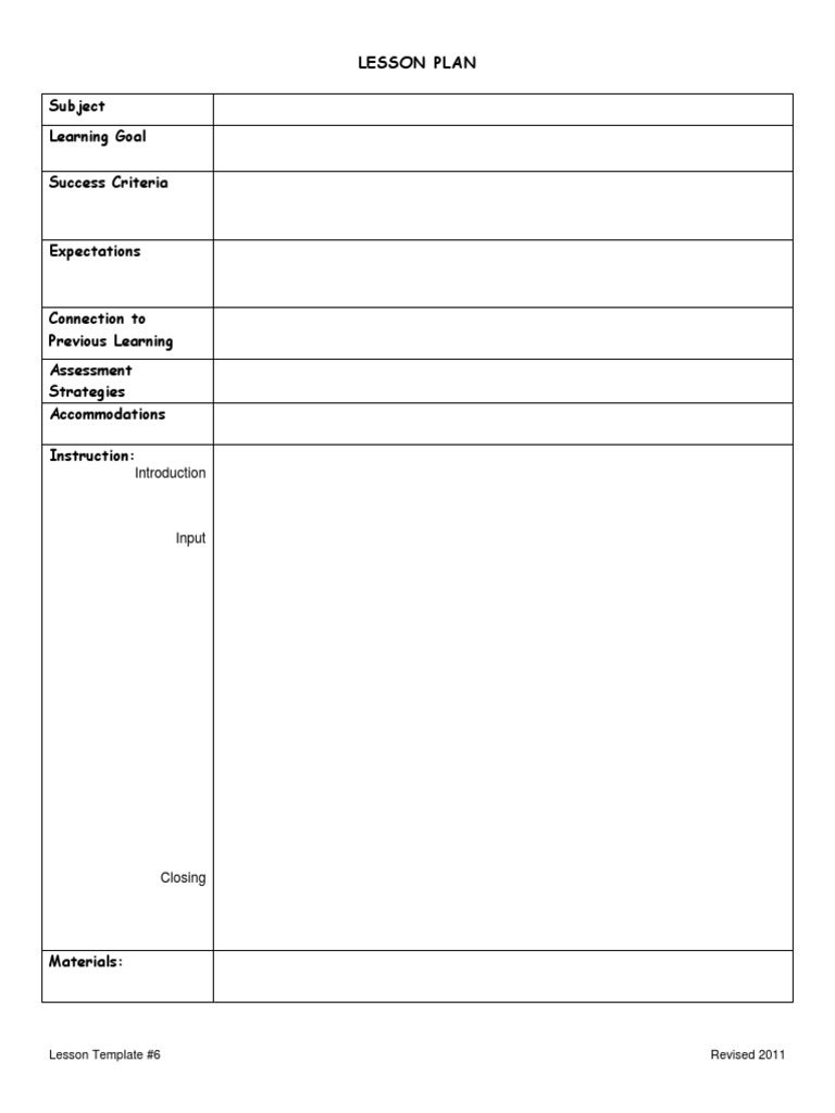 Lesson Plan: Subject Learning Goal Success Criteria | PDF