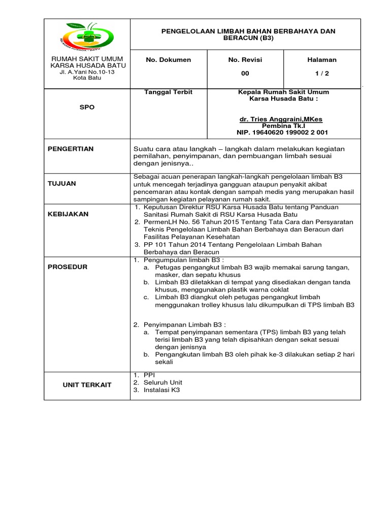 SPO Pengelolaan Limbah B3 | PDF