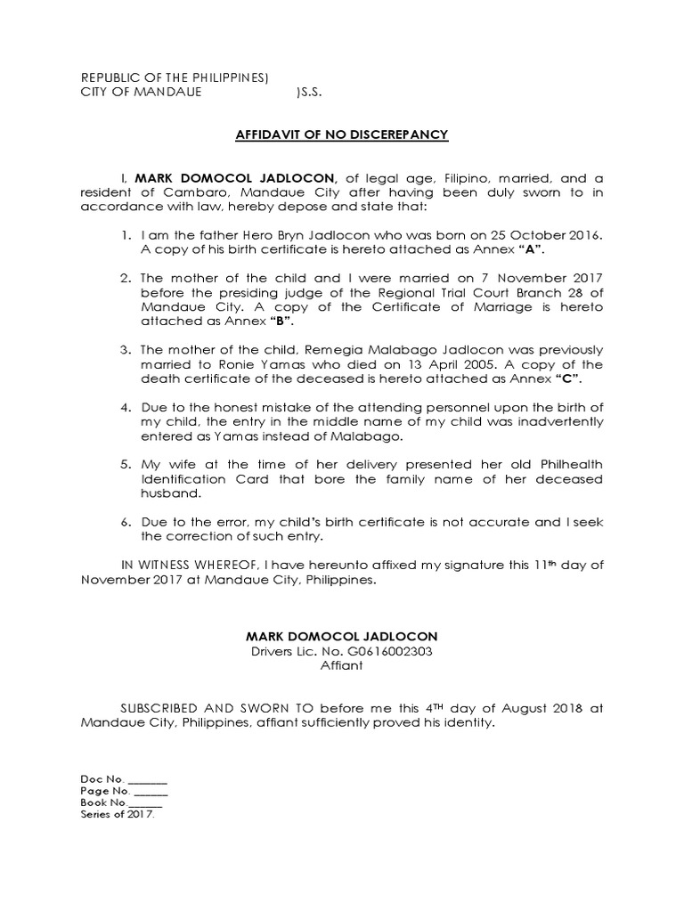 Affidavit of Discrepancy | PDF