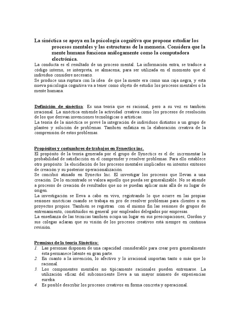 Sinectica | PDF | Psicología cognitiva | Mente