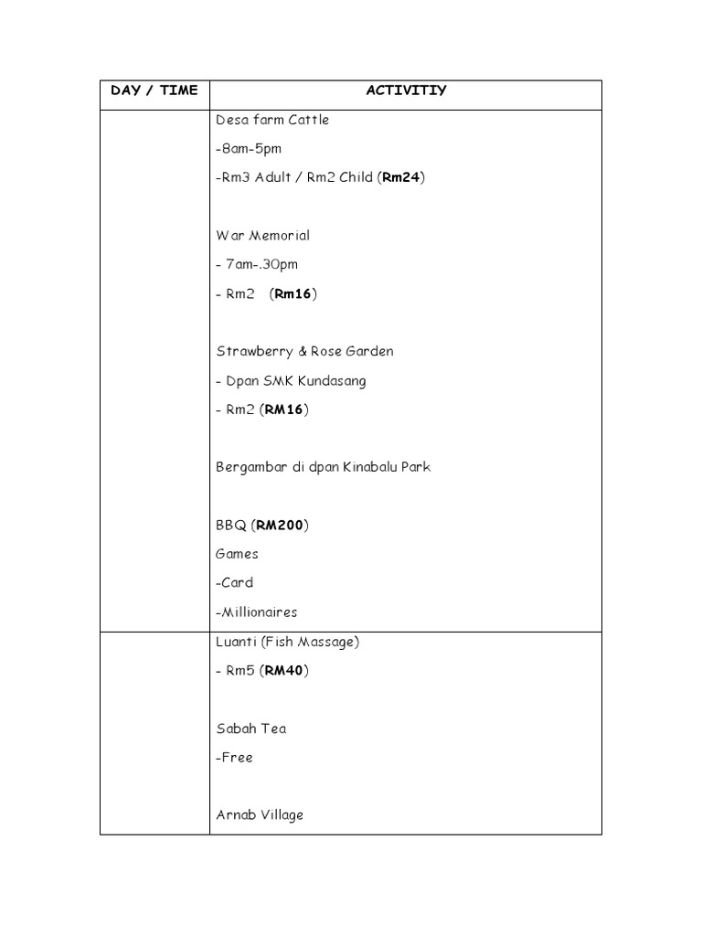 Day / Time Activitiy | PDF