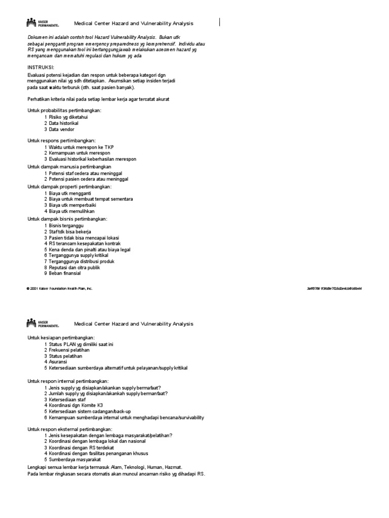 Contoh HVA Rumah Sakit | PDF