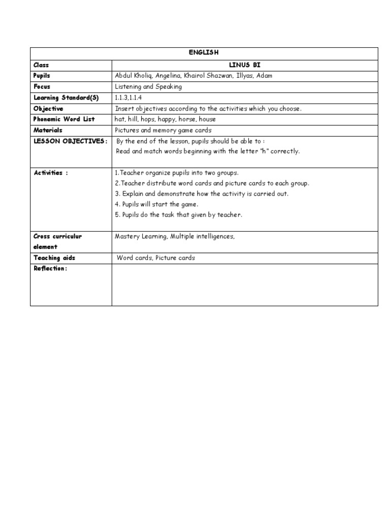 English Linus RPH | PDF