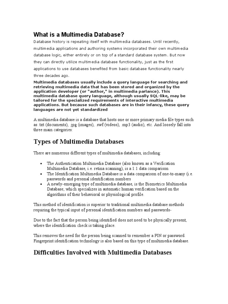 What Is A Multimedia Database?: Types of Multimedia Databases | PDF ...
