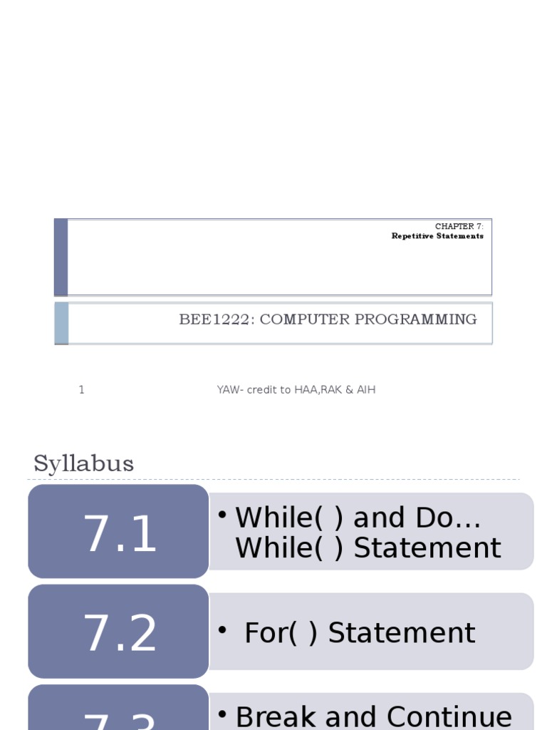 CHAPTER 7-Repetitive Statements | PDF | Control Flow | Theoretical ...