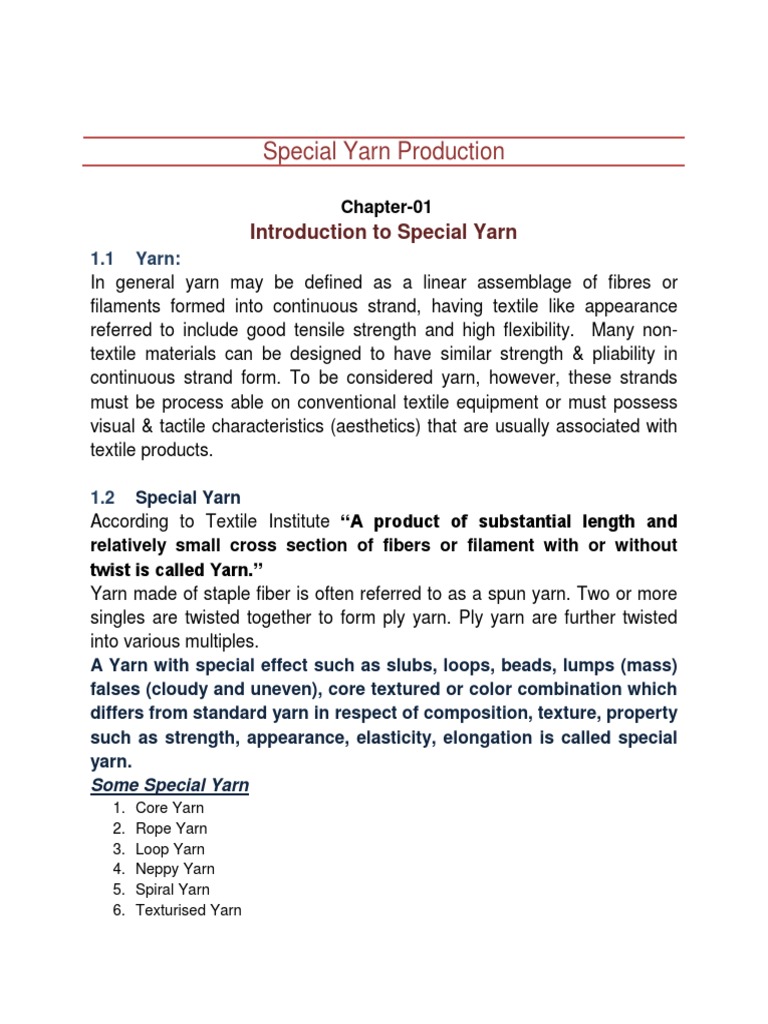 Special Yarn Production | PDF | Yarn | Fibers