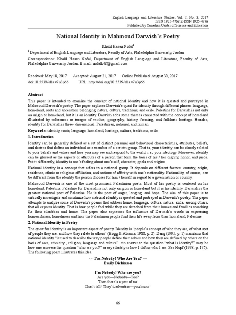 National Identity in Mahmoud Darwish's Poetry | PDF | Palestinians ...