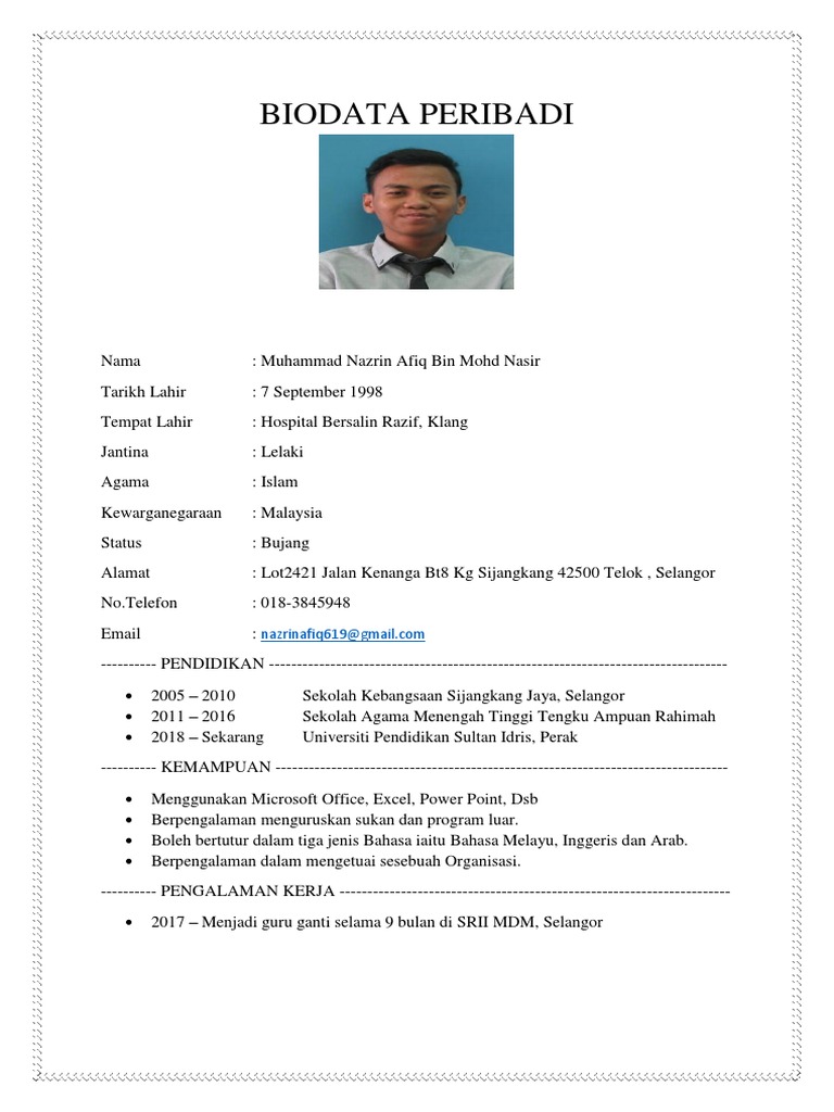 Biodata Peribadi ZZZ | PDF