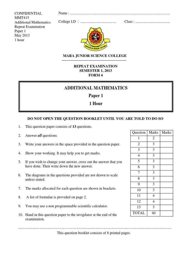 Exercises Addmath Form 4 | PDF | Quadratic Equation | Mathematical Concepts