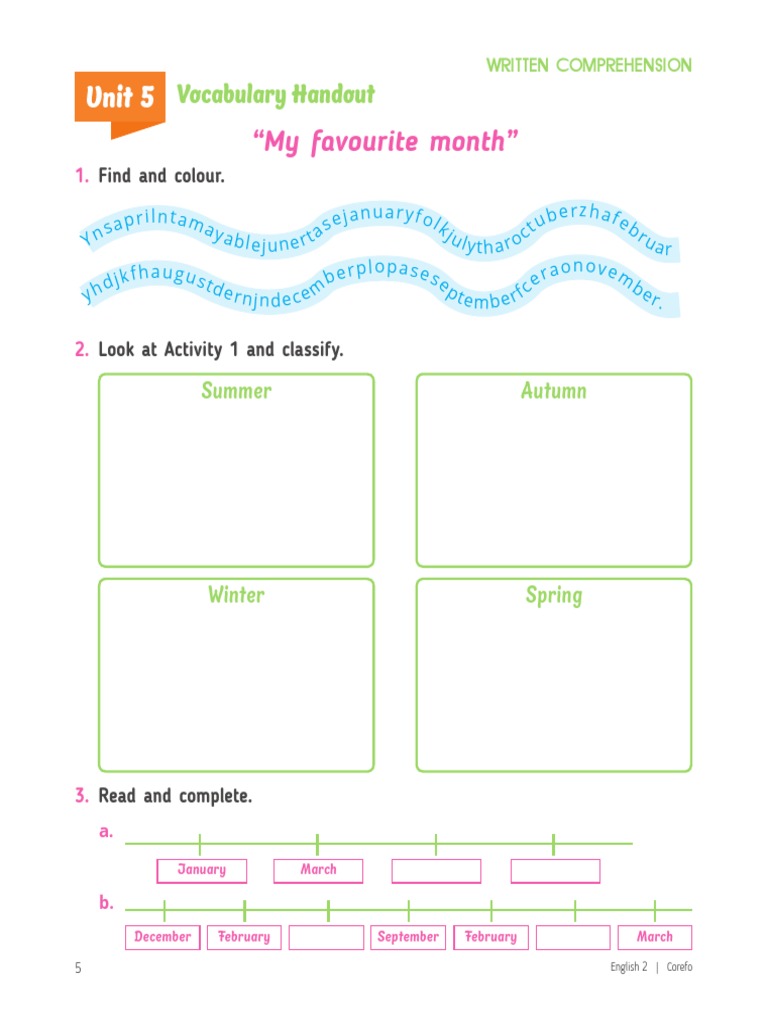 2018 Ingles2p Handout Vocabulary U5 My Favourite Month | PDF