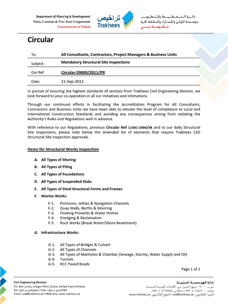 Trakhees Mandatory Inspections | PDF