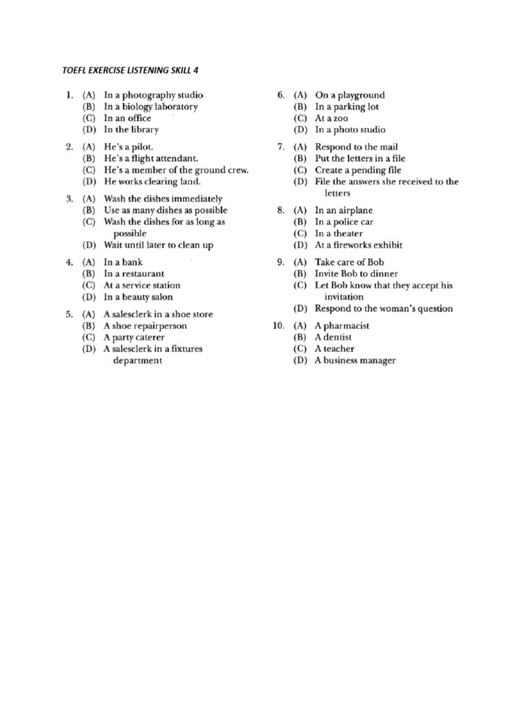 Toefl Exercise Listening Skill 4 | PDF | Career & Growth | Foreign ...