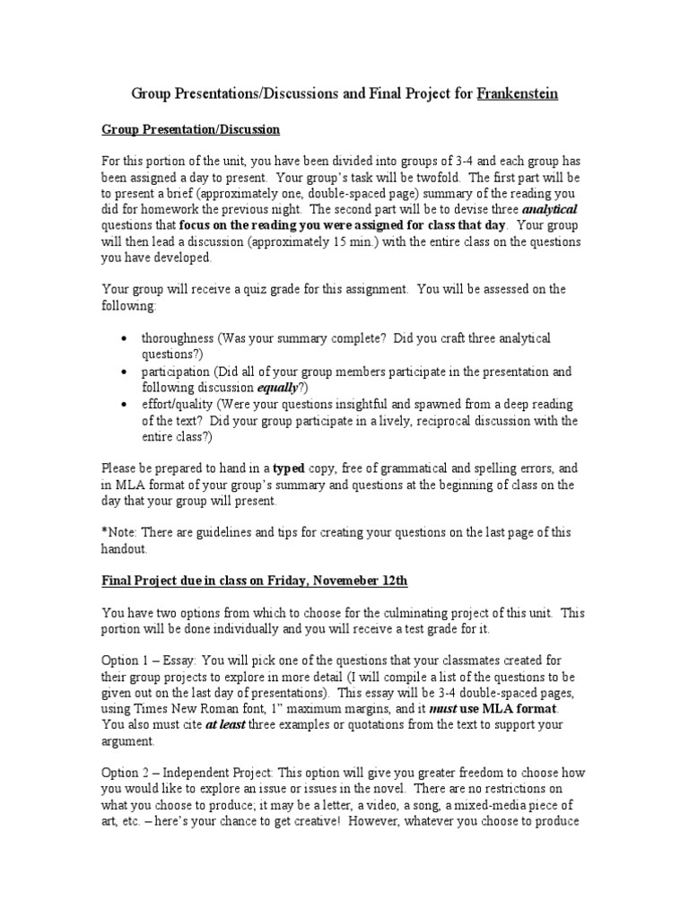 Frankenstein - Unit Instructions | PDF