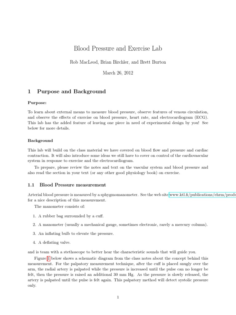 Blood Pressure and Exercise Lab | PDF | Blood Pressure | Cardiovascular ...