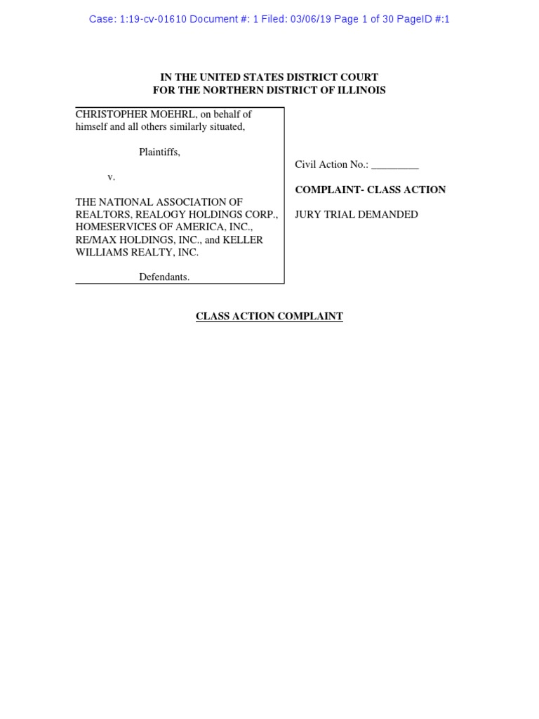 ECF No. 1, Class Action Complaint 3.6.19 | PDF | Real Estate Broker ...