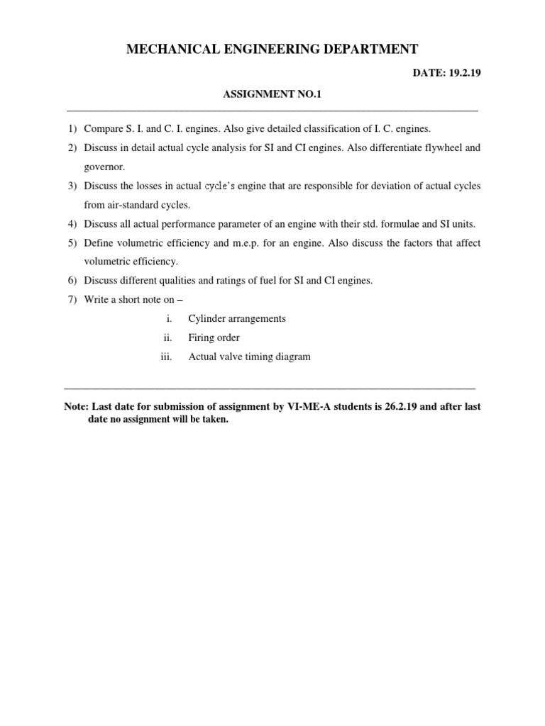 Mechanical Engineering Department: DATE: 19.2.19 Assignment No.1 | PDF