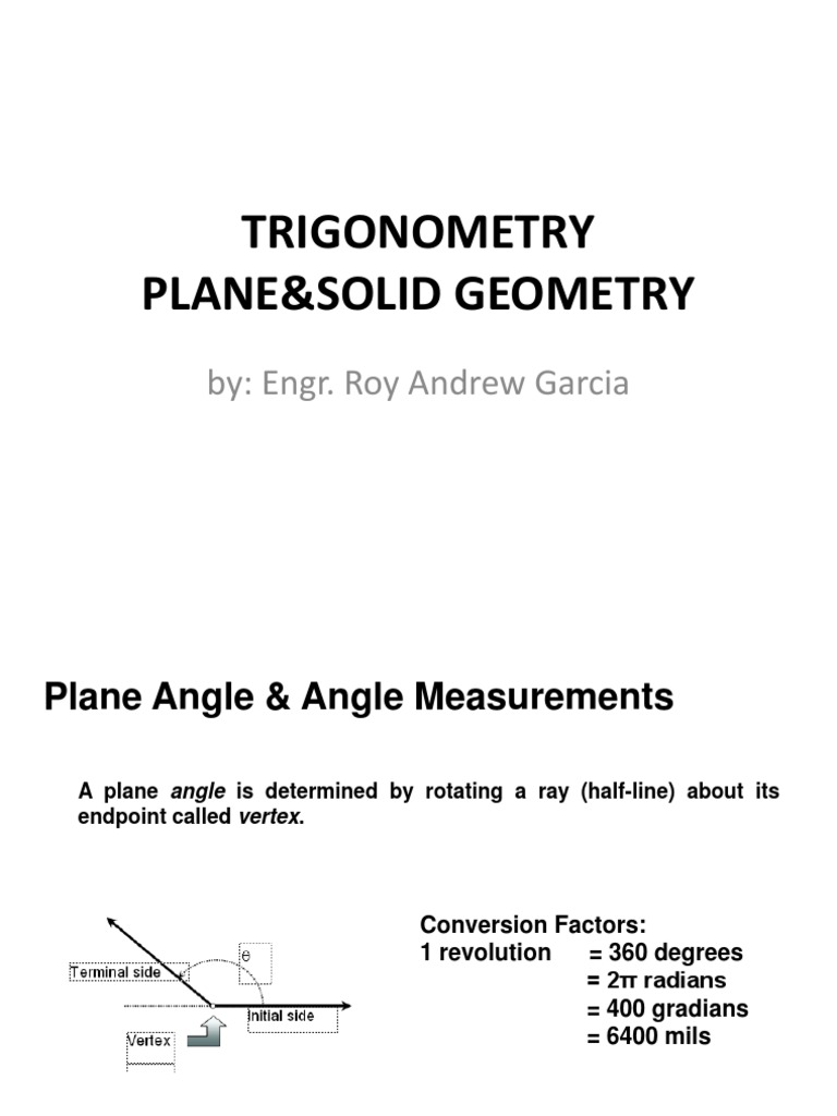 Trigonometry Plane&Solid Geometry: By: Engr. Roy Andrew Garcia | PDF | Trigonometric Functions ...