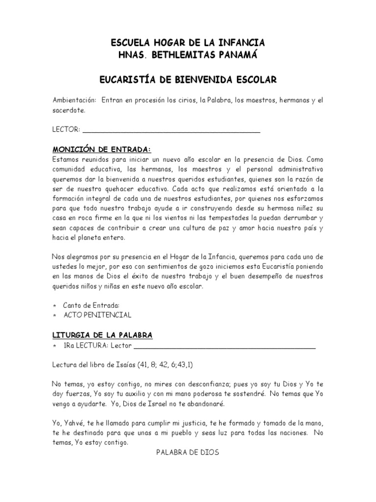 Moniciones Liturgia Del Inicio Año Escolar | PDF | Misa (liturgia) | Amor Moniciones Liturgia Del Inicio Año Escolar | PDF | Misa (liturgia) | Amor