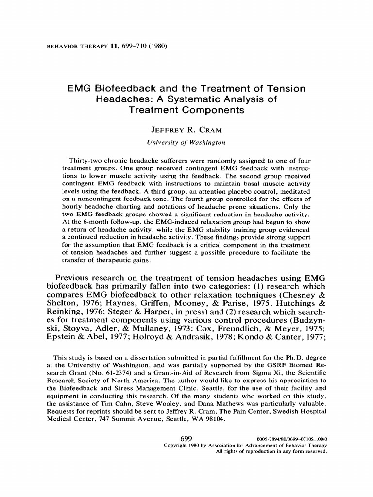 EMG Biofeedback and The Treatment of Tension Headaches A Systematic ...