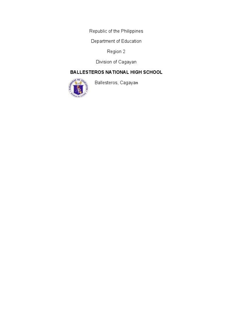 Ballesteros National High School: Republic of The Philippines ...