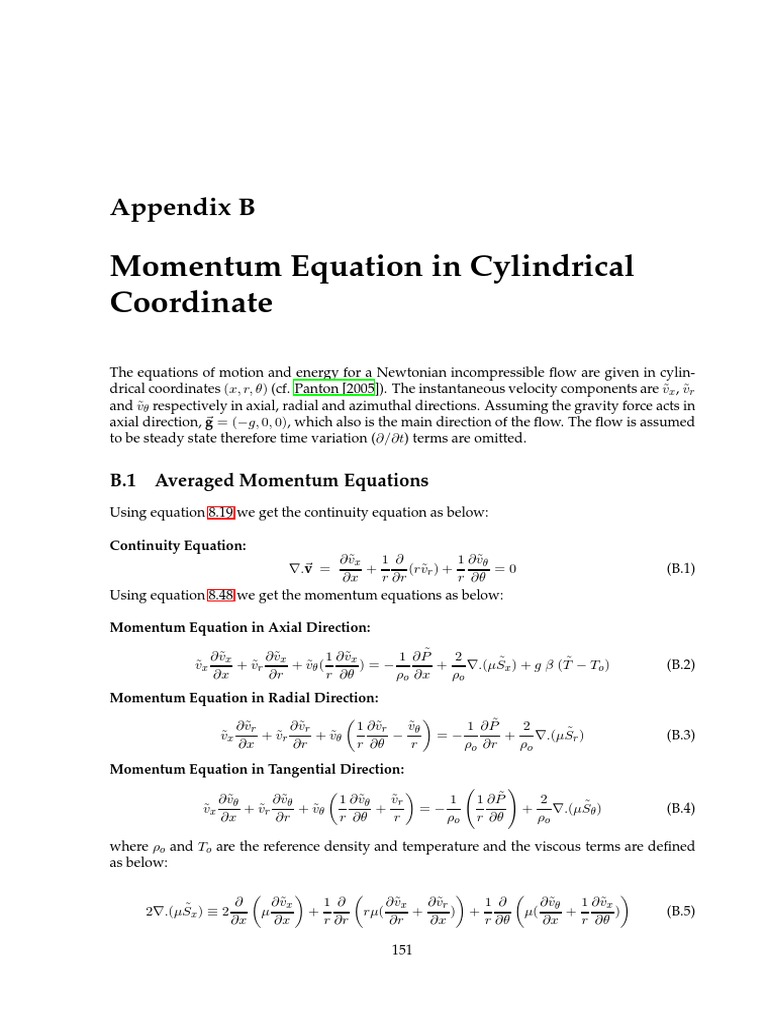 Momentum Equation in Cylindrical Coordinate: Appendix B | PDF | Fluid ...