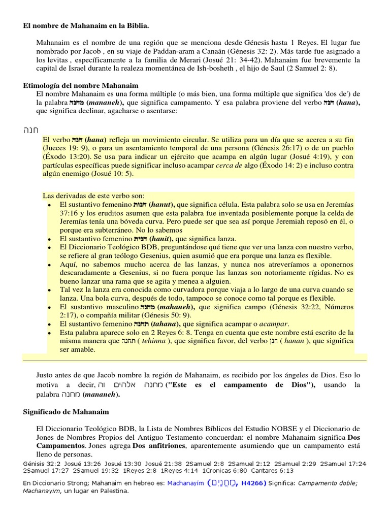 Significado de Mahanaim en la Biblia | PDF | Libro del éxodo ...