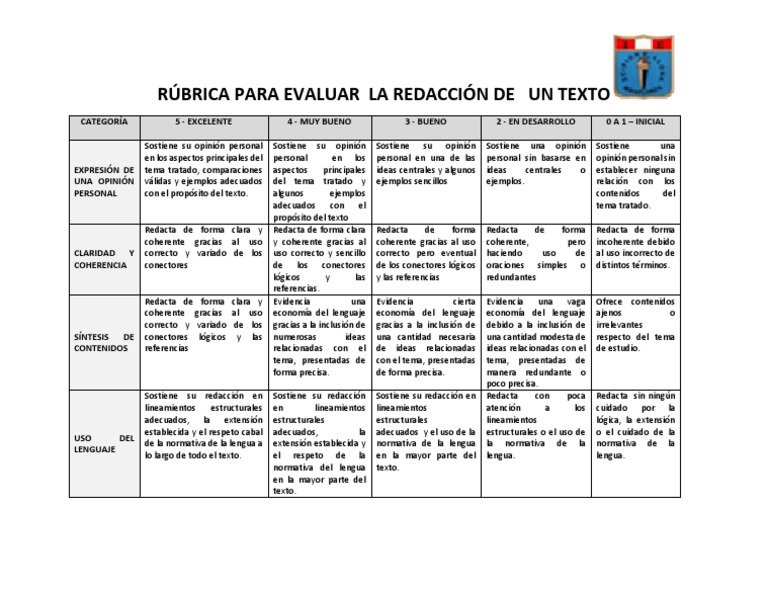 Rubrica para Redactar Textos | PDF | Lógica | Comunicación
