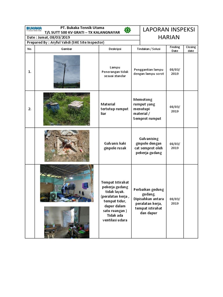 Contoh Daily Inspection Report | PDF
