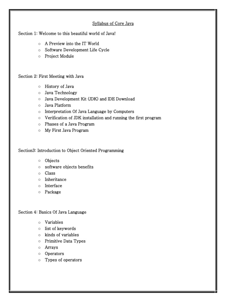 Java & JDBC Course Content | PDF