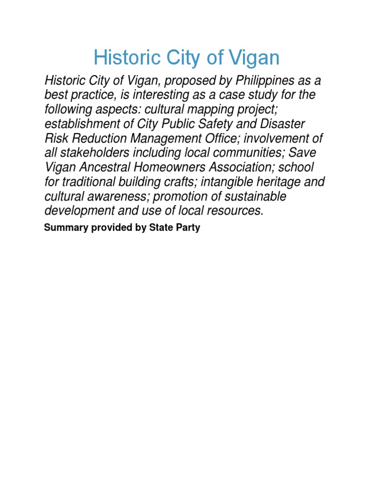 Vigan: A Model for Cultural Sustainability | PDF