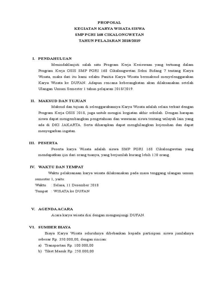 Proposal Karya Wisata 2018 | PDF