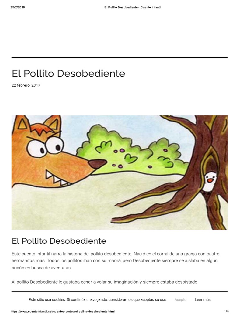 El Pollito Desobediente Cuento Infantil Pdf Cookie Http Ocio