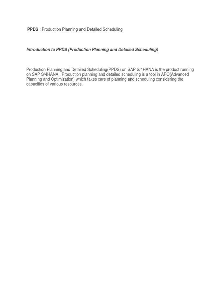 Introduction To PPDS (Production Planning and Detailed Scheduling) | PDF