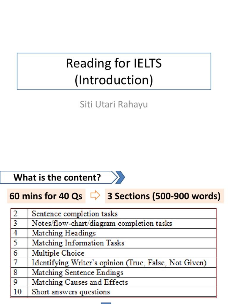 Reading For IELTS (Introduction) : Siti Utari Rahayu | PDF | Question ...
