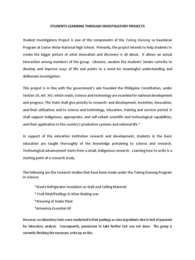 Student Investigatory Projects Overview | PDF | Science | Inquiry