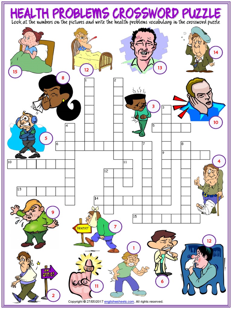 Health Problems Vocabulary Esl Crossword Puzzle Worksheet For Kids PDF ...