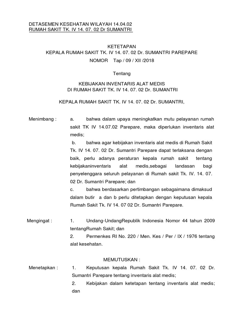 SK Kebijakan Sop Inventaris | PDF