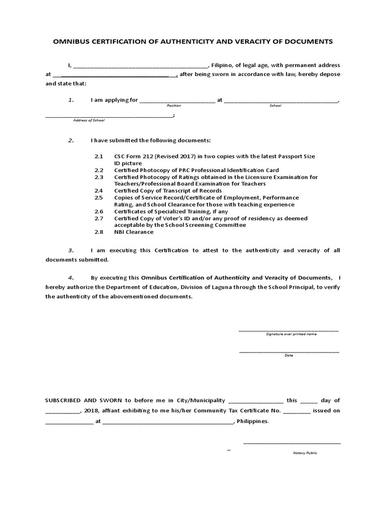 Omnibus (Template) | PDF | Identity Document | Authentication